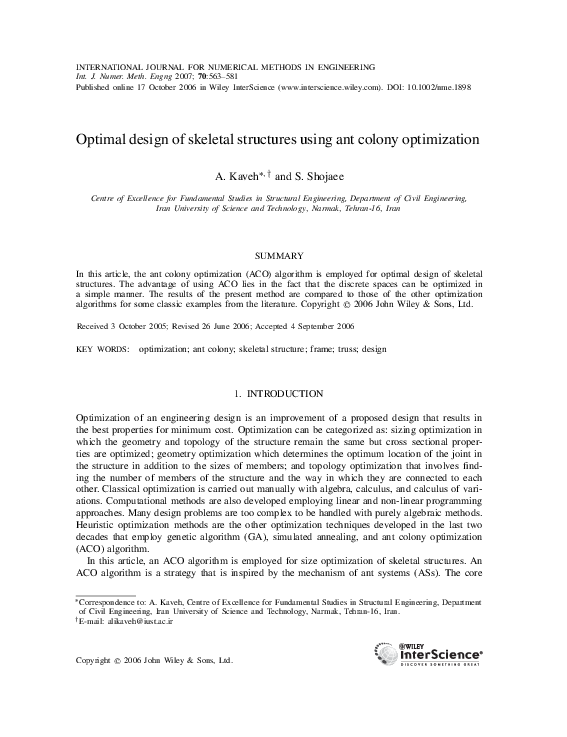 (PDF) Optimal design of skeletal structures using ant colony optimization