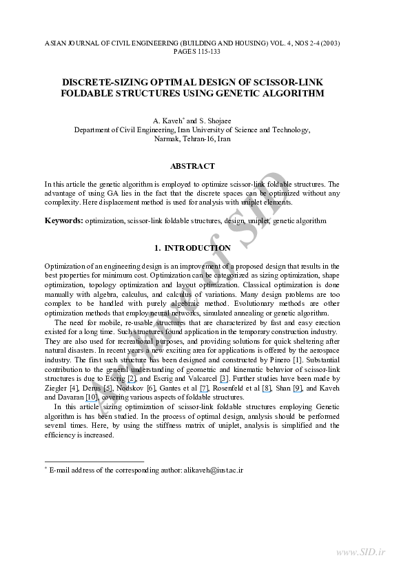 Pdf Optimal Design Of Scissor Link Foldable Structures Using Ant Colony Optimization Algorithm