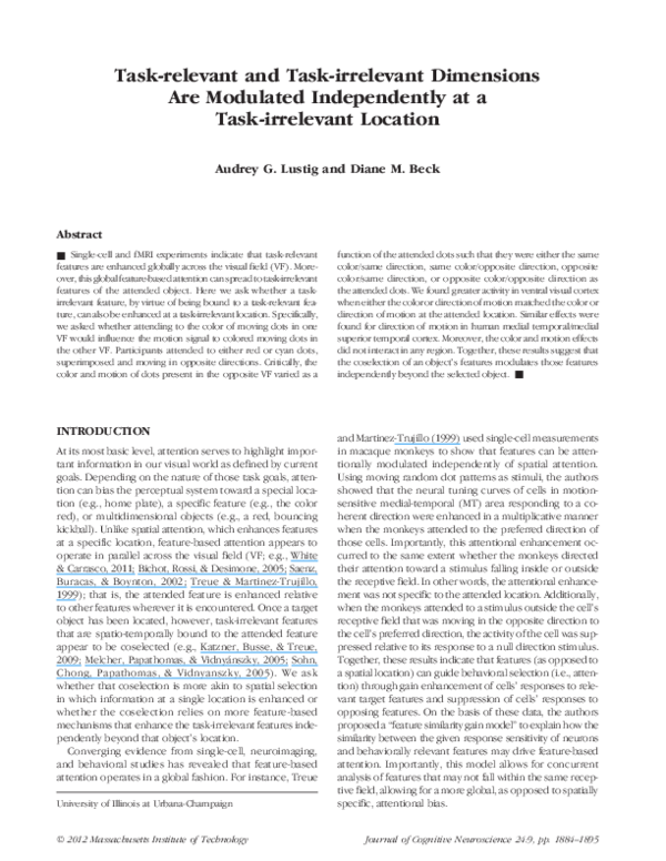 Pdf Task Relevant And Task Irrelevant Dimensions Are Modulated