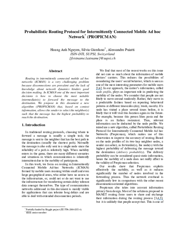 (PDF) Probabilistic Routing Protocol for Intermittently Connected Mobile Ad hoc Network (PROPICMAN