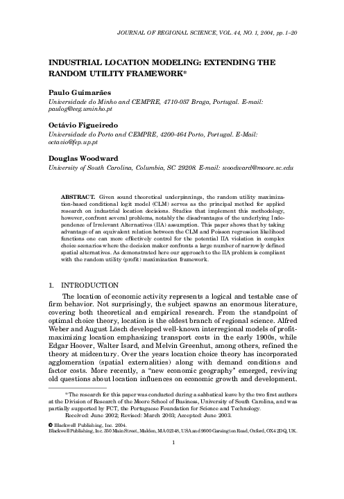 (PDF) Industrial Location Modeling: Extending the Random Utility Framework &ast