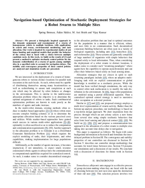 (PDF) Navigation-based Optimization of Stochastic Deployment Strategies for a Robot Swarm to ...