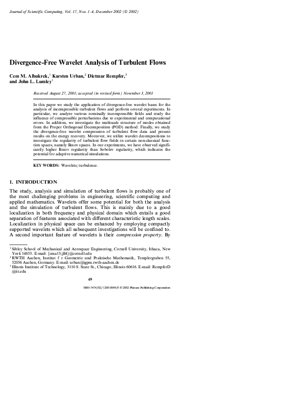 (PDF) Divergence-Free Wavelet Analysis of Turbulent Flows
