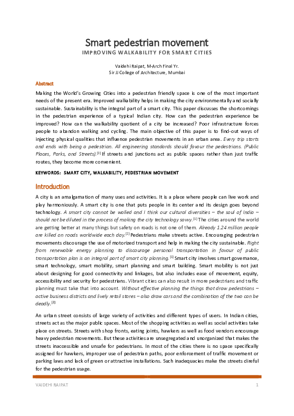 (PDF) Smart pedestrian movement : IMPROVING WALKABILIT Y FOR SMART CITIES