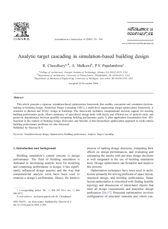 (PDF) Analytic target cascading in simulation-based building design