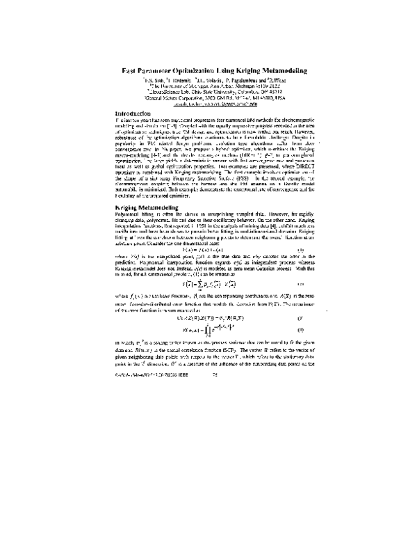 (PDF) Fast parameter optimization using Kriging metamodeling [antenna EM modeling/simulation]
