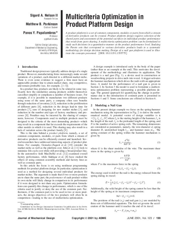 (PDF) Multicriteria Optimization in Product Platform Design