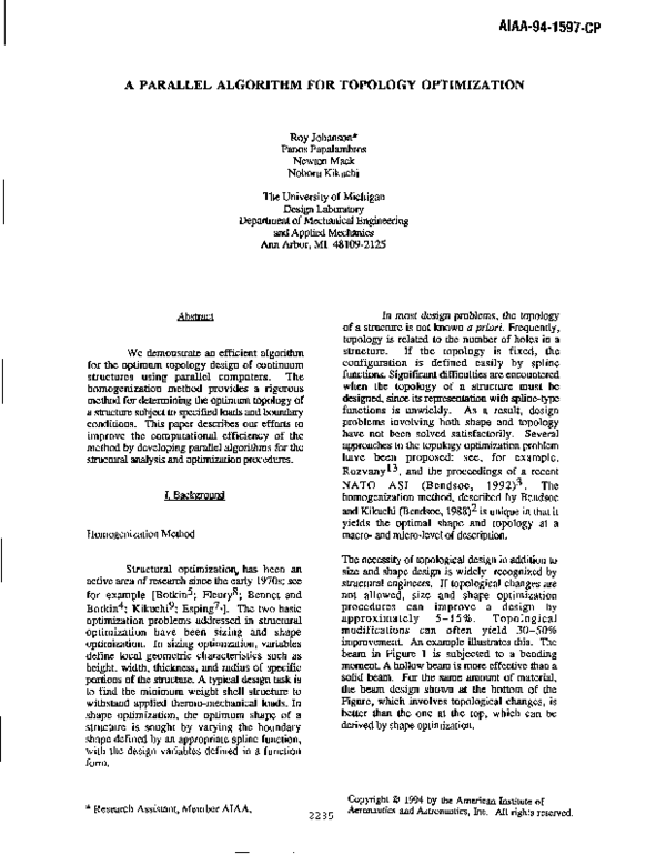 (PDF) A Parallel Algorithm for Topology Optimization