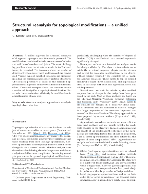 (PDF) Structural reanalysis for topological modifications a unified approach