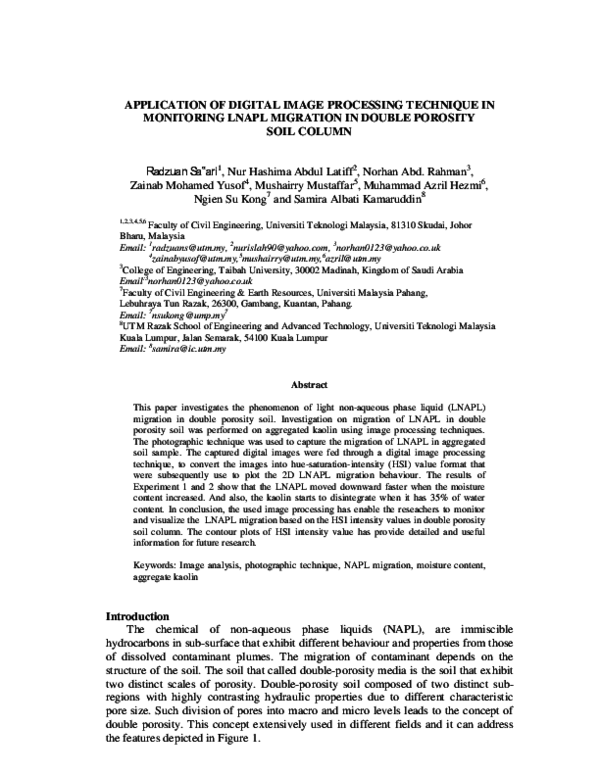 (PDF) Application of Digital Image Processing Technique in Monitoring Lnapl Migration in Double ...