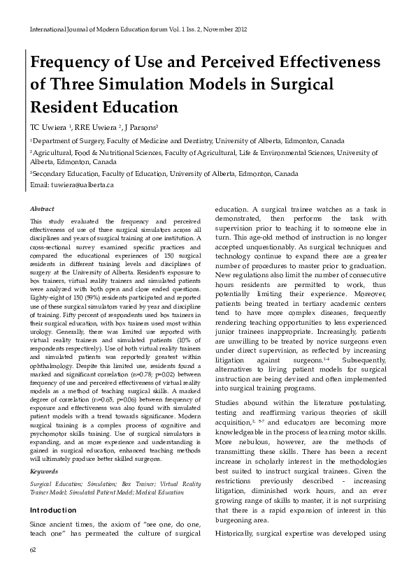 (PDF) Frequency of Use and Perceived Effectiveness of Three Simulation ...