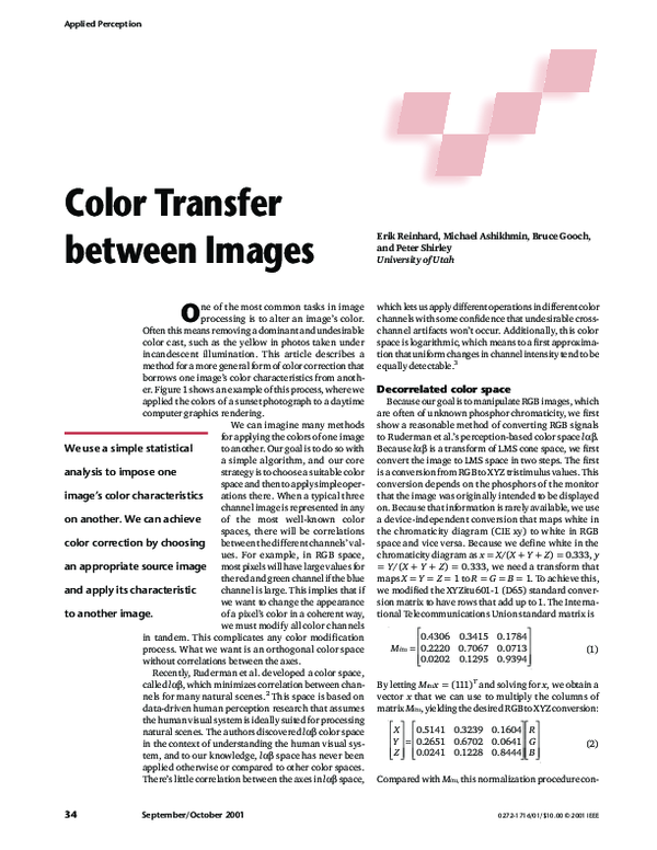 (PDF) Color Transfer between Images