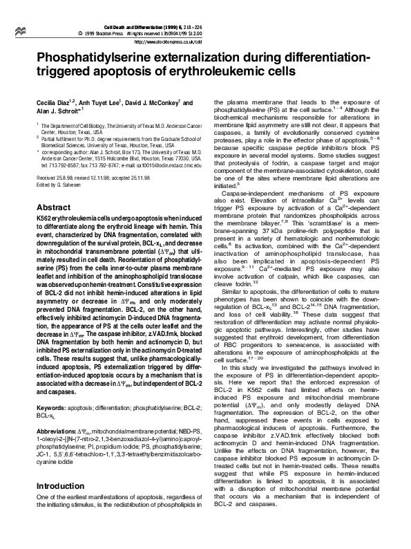 (PDF) Phosphatidylserine externalization during differentiation ...