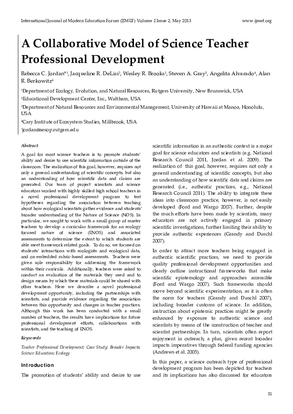 (PDF) A Collaborative Model of Science Teacher Professional Development