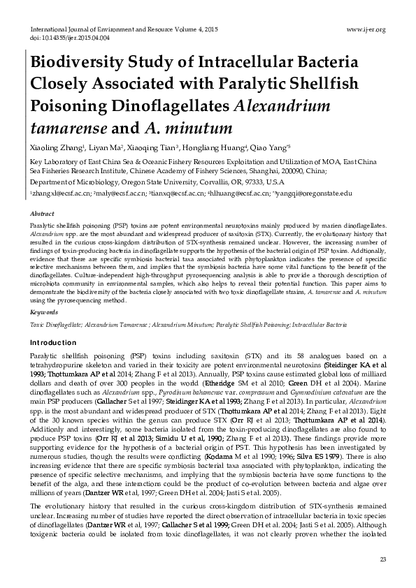 (PDF) Biodiversity Study of Intracellular Bacteria Closely Associated ...