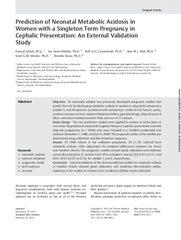 (PDF) Prediction of Neonatal Metabolic Acidosis in Women with a ...