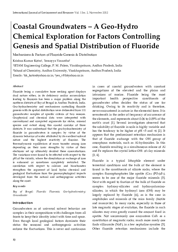 (PDF) Coastal Groundwaters – A Geo-hydro Chemical Explaration for Factors Controlling Gensis and ...