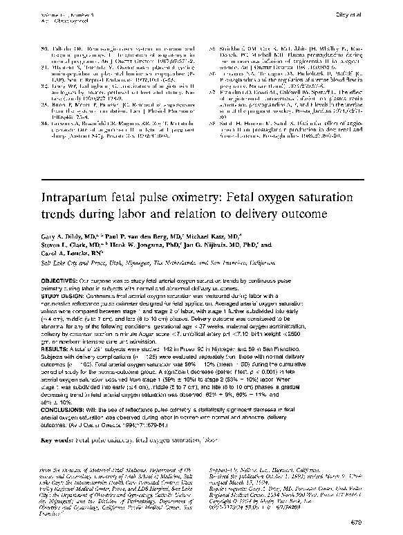 (PDF) Intrapartum fetal pulse oximetry: Fetal oxygen saturation trends ...