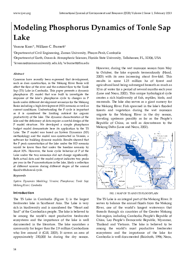 (PDF) Modeling Phosphorus Dynamics of Tonle Sap Lake