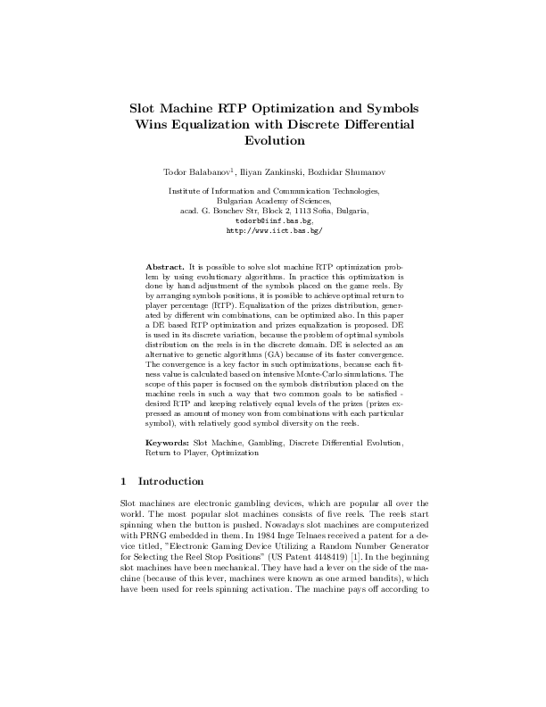 Pdf Slot Machine Rtp Optimization And Symbols Wins Equalization With Discrete Differential