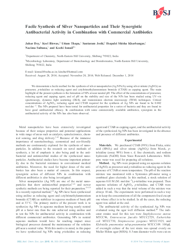 (PDF) Facile Synthesis of Silver Nanoparticles and Their Synergistic Antibacterial Activity in ...