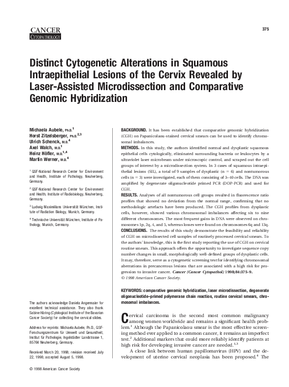 (PDF) Distinct cytogenetic alterations in squamous intraepithelial ...
