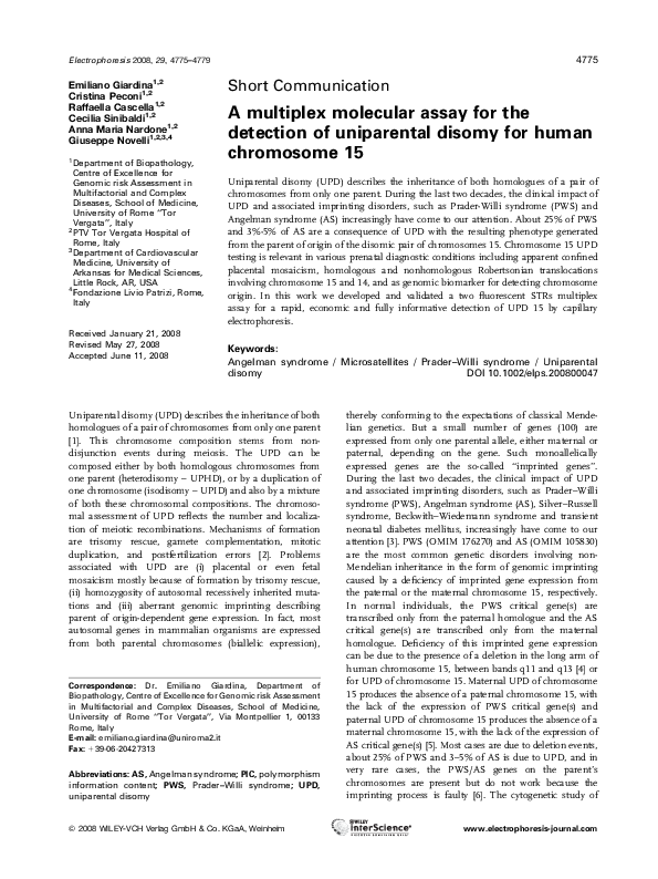 (PDF) A multiplex molecular assay for the detection of uniparental ...