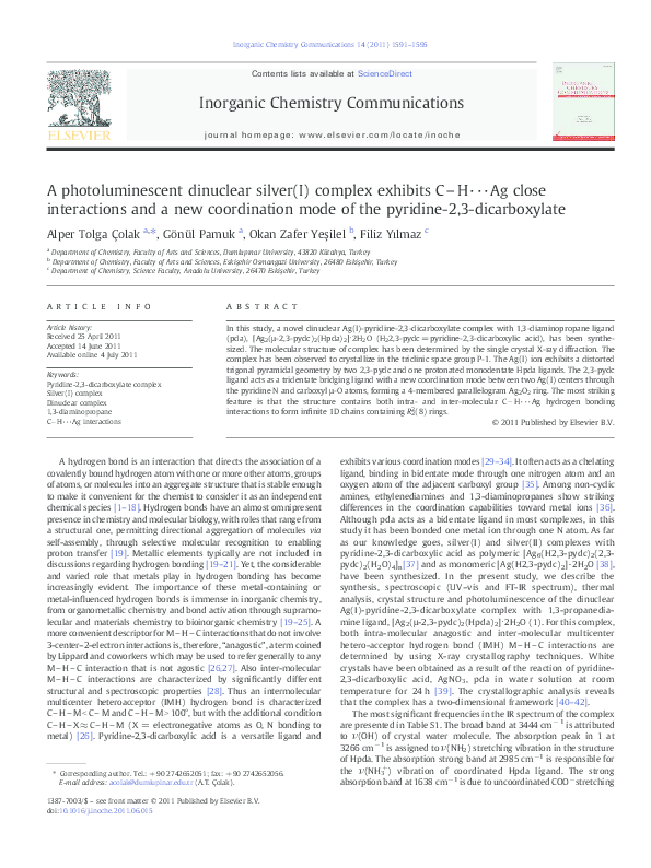 (PDF) A photoluminescent dinuclear silver(I) complex exhibits C H···Ag ...