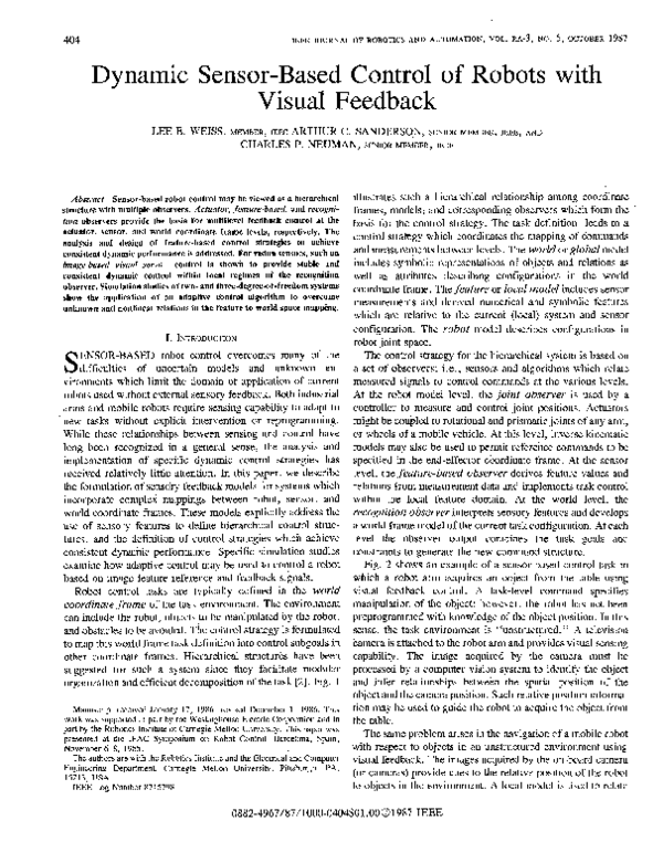 (PDF) Dynamic sensor-based control of robots with visual feedback