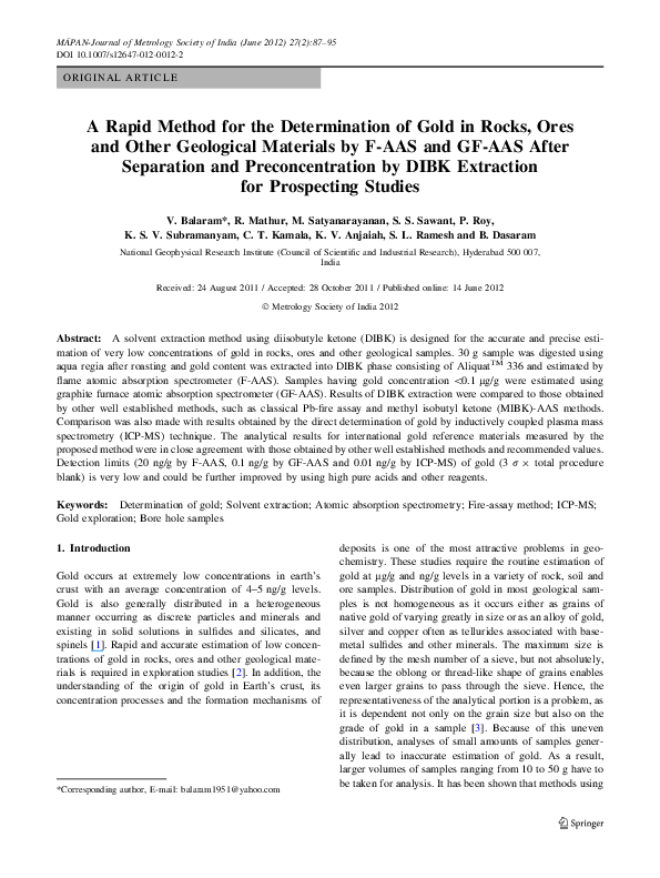 (PDF) A Rapid Method for the Determination of Gold in Rocks, Ores and ...
