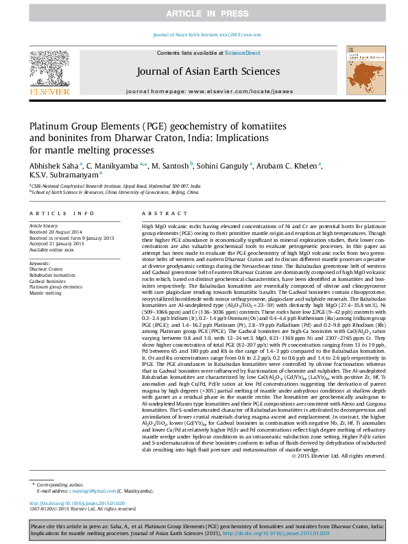 Pdf Platinum Group Elements Pge Geochemistry Of Komatiites And