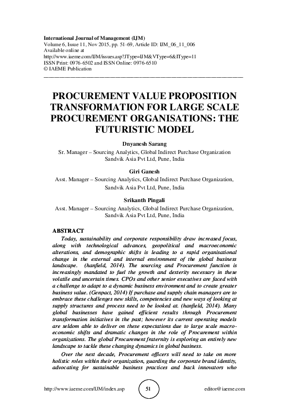 (PDF) PROCUREMENT VALUE PROPOSITION TRANSFORMATION FOR LARGE SCALE ...