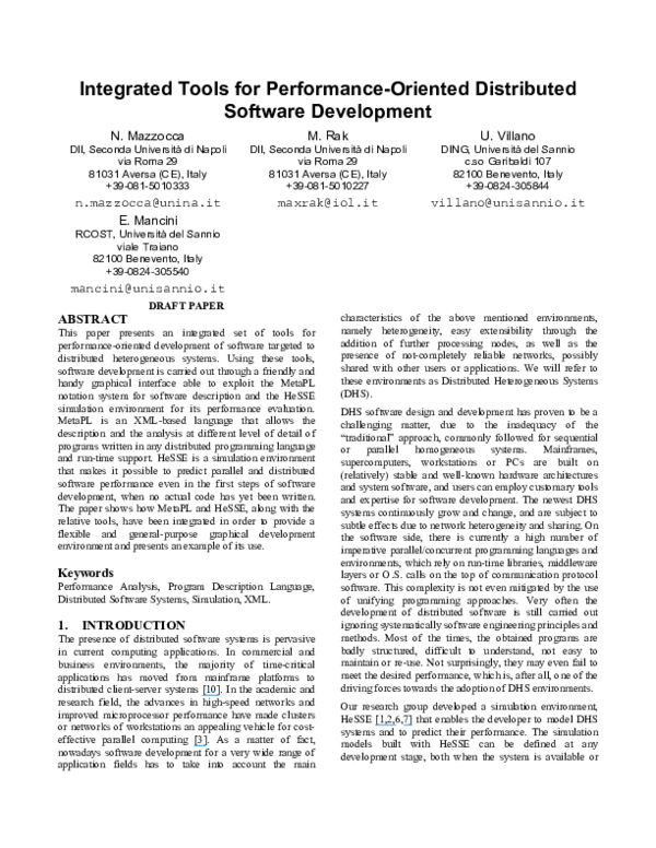 (PDF) Integrated Tools for Performance-Oriented Distributed Software Development