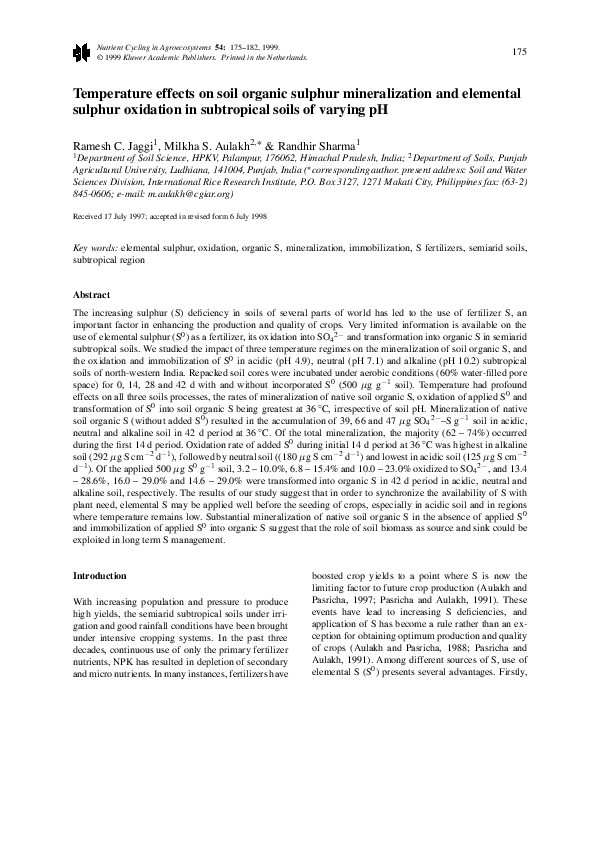 (PDF) Temperature effects on soil organic sulphur mineralization and elemental sulphur oxidation ...