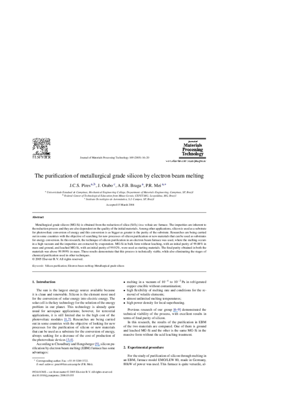 (PDF) The purification of metallurgical grade silicon by electron beam ...