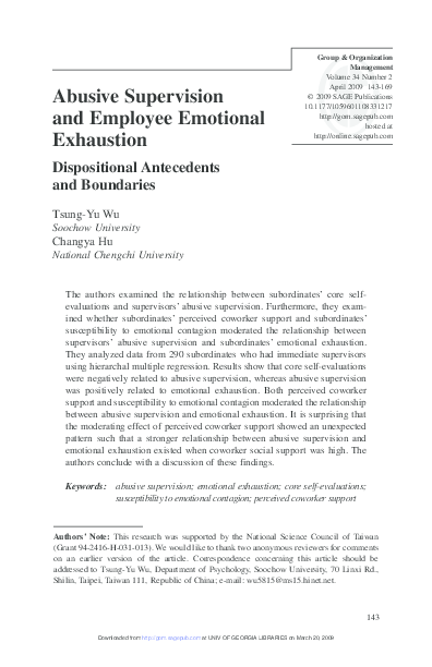 (PDF) Abusive Supervision and Employee Emotional Exhaustion ...