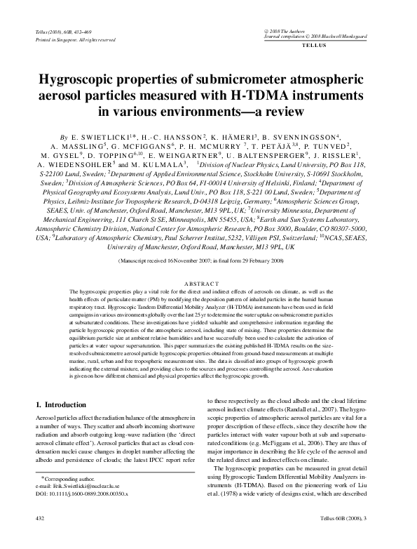 (PDF) Hygroscopic properties of submicrometer atmospheric aerosol ...