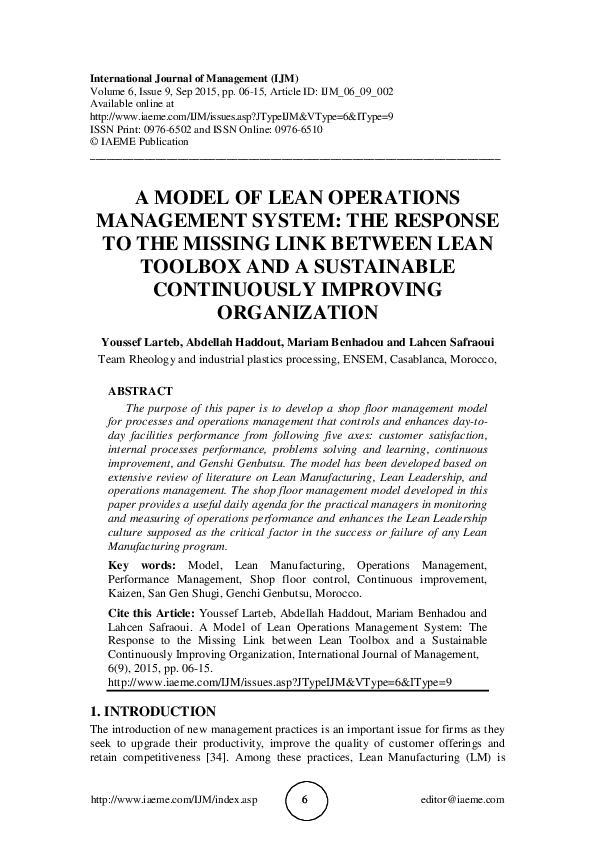 (PDF) A MODEL OF LEAN OPERATIONS MANAGEMENT SYSTEM: THE RESPONSE TO THE ...