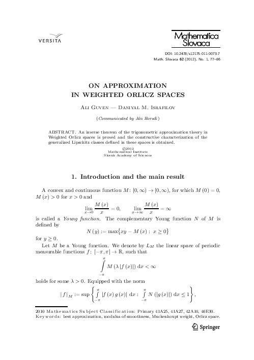 Pdf On Approximation In Weighted Orlicz Spaces