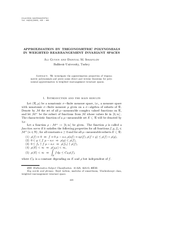 Pdf Approximation By Trigonometric Polynomials In Weighted Rearrangement Invariant Spaces