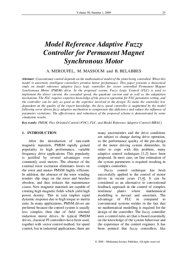 (PDF) Model reference adaptive fuzzy controller for induction motor using auto-attentive approach