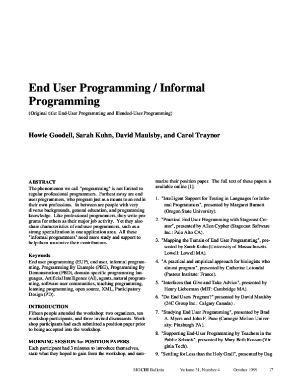 (PDF) End user programming/informal programming