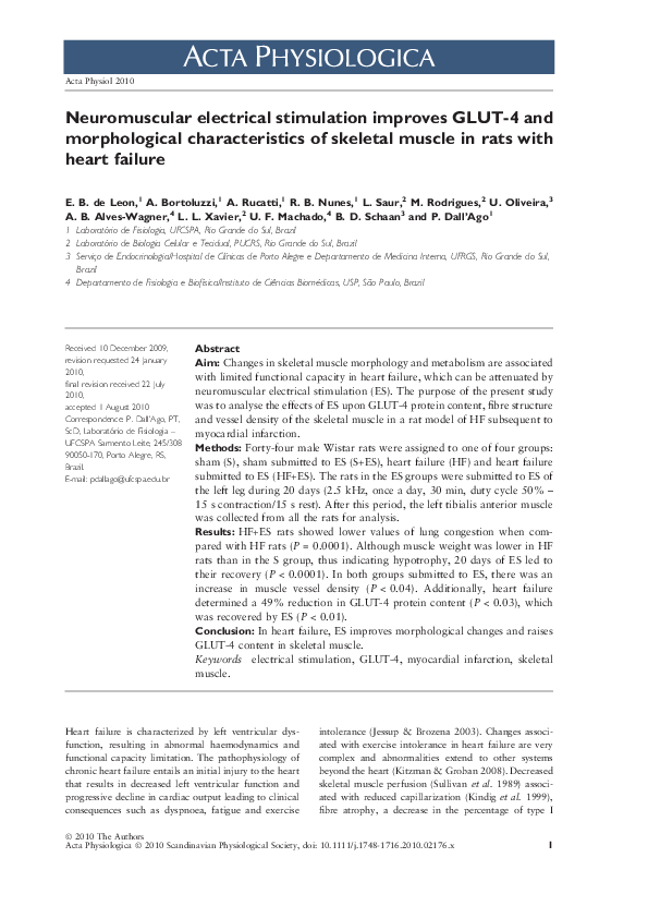 (PDF) Neuromuscular electrical stimulation improves GLUT4 and ...
