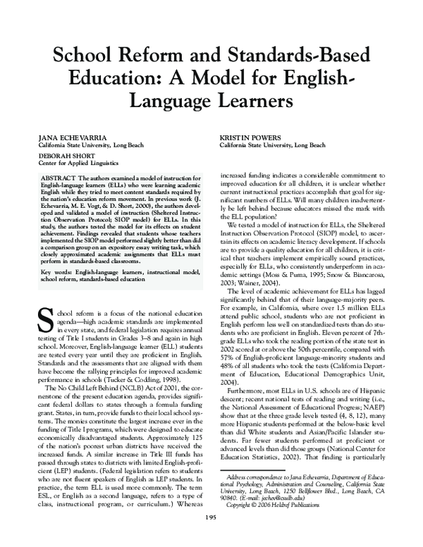 Standards Based Education Reform School Reform: New Future Ready