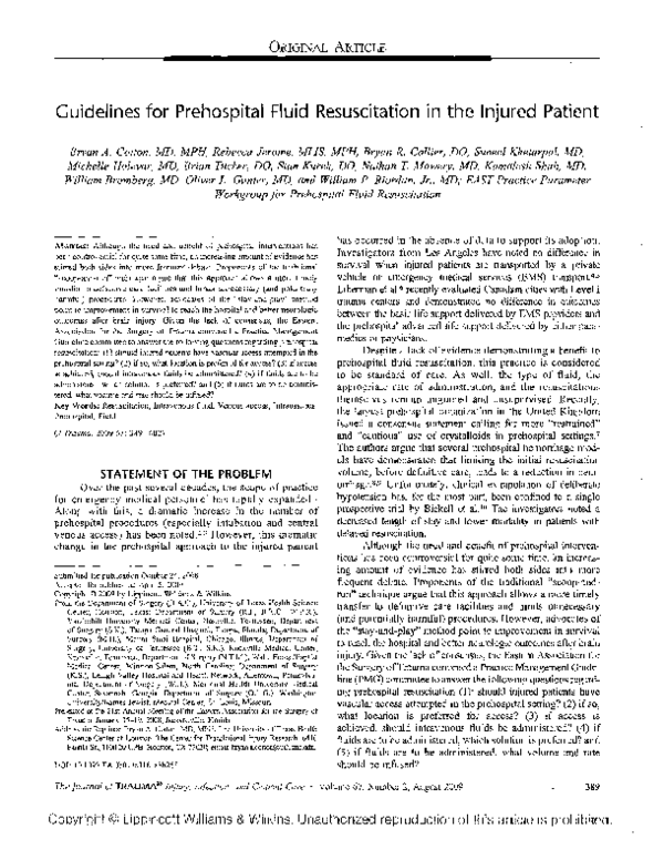 (PDF) Guidelines for Prehospital Fluid Resuscitation in the Injured Patient
