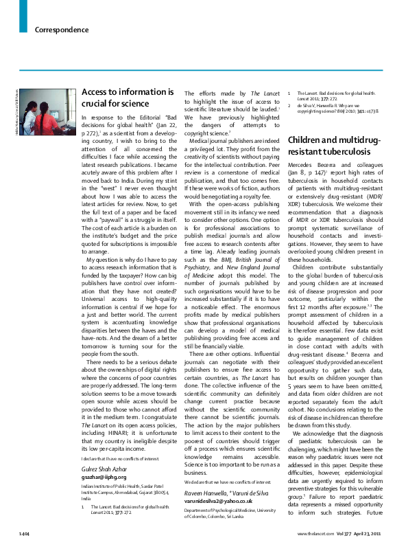 (PDF) Access to information is crucial for science