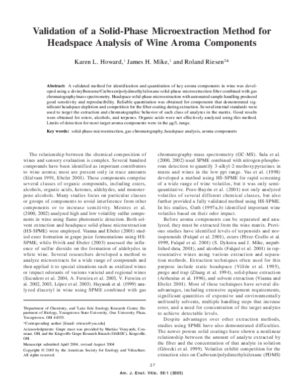 Pdf Validation Of A Solid Phase Microextraction Method For Headspace