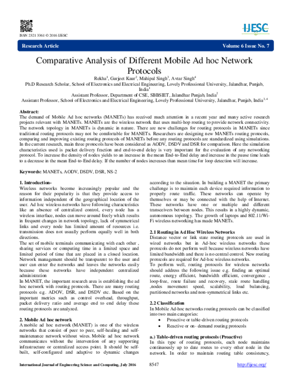Comparative Analysis Of Different Mobile Ad Hoc Network Protocols