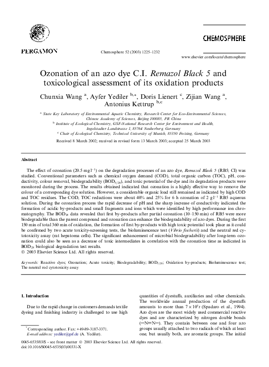 (PDF) Ozonation of an azo dye C.I. Remazol Black 5 and toxicological assessment of its oxidation ...