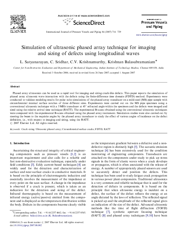 (PDF) Simulation of ultrasonic phased array technique for imaging and sizing of defects using ...